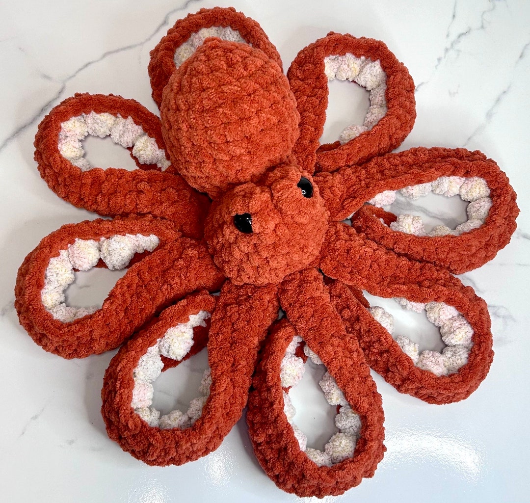 Rust Red Orange Octopus Crochet Plushie Realistic Sea Creature Under ...