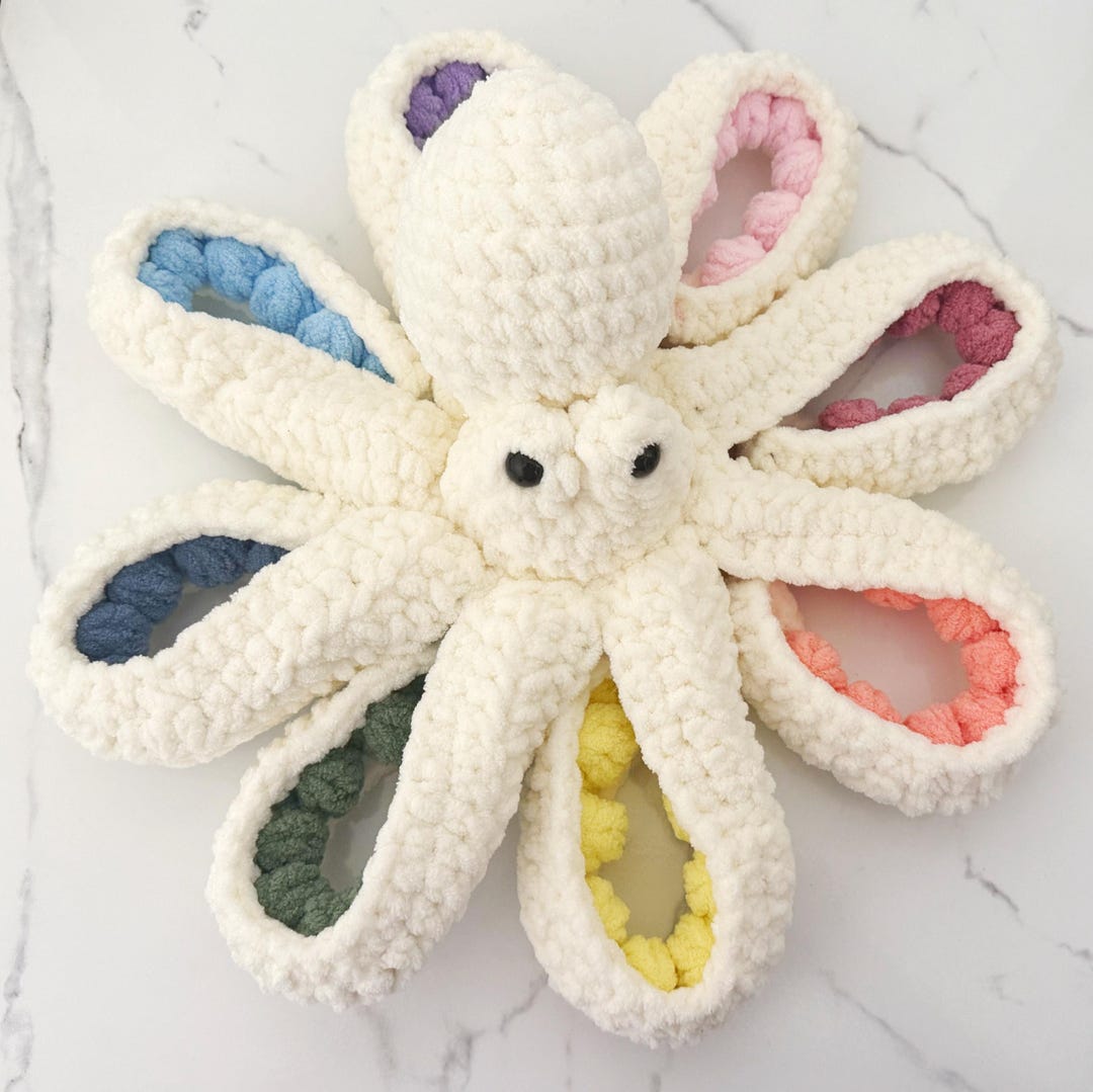 White Octopus With Rainbow Tentacles Crochet Plushie Realistic Sea ...