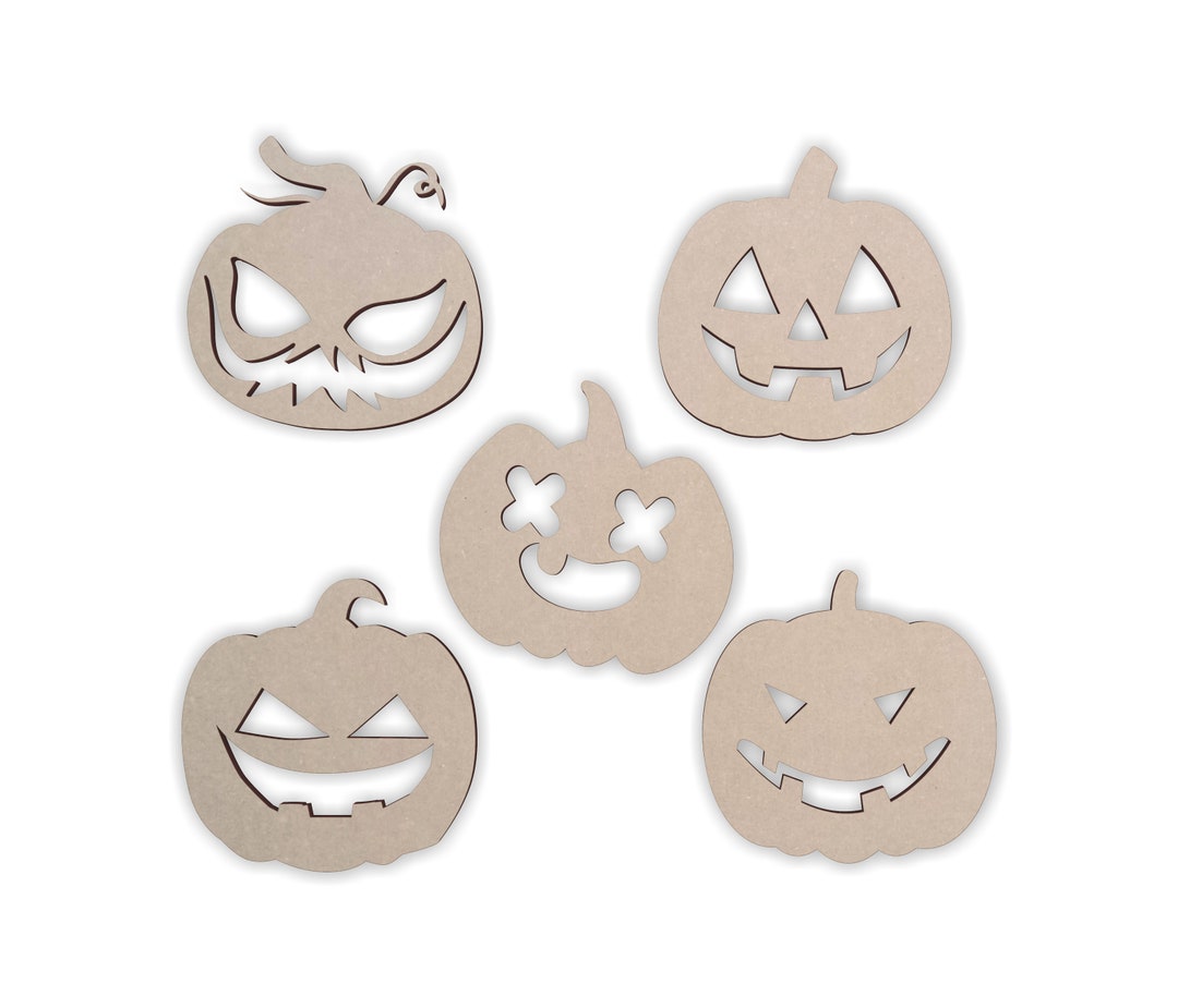 Wooden Spooky Mini Jack O'lanterns (set of 5) Halloween Wooden Cutout ...