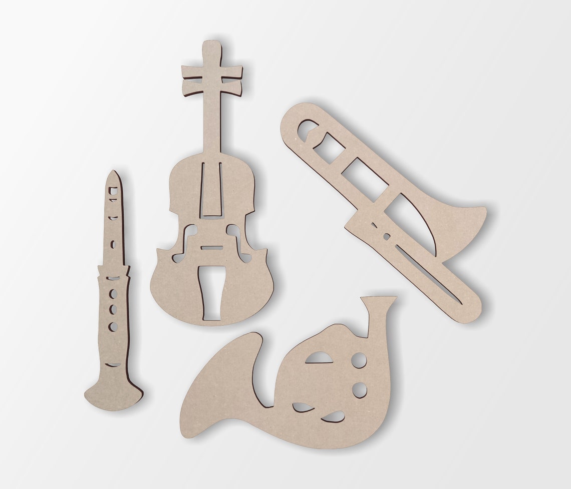 Wooden Musical Instrument Group 4 Instruments Cutout Home - Etsy