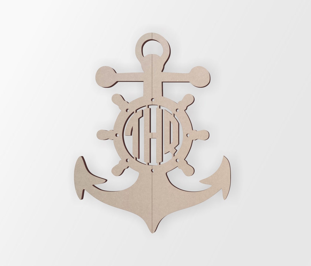 Ancla con rueda de barco Monograma de círculo de tres letras de madera ...