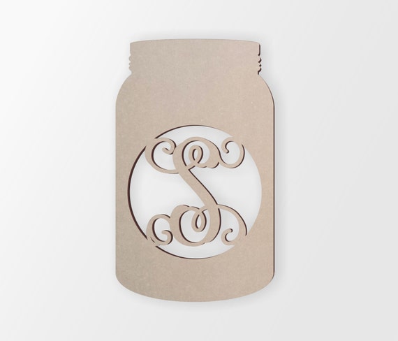 Wooden Mason Jar Single Letter Monogram Cutout Home Decor | Etsy