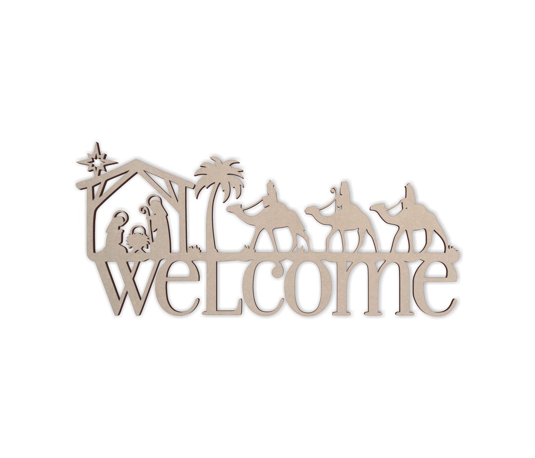 Wooden Nativity Welcome Sign, Wooden Cutout, Wall Art, Home Decor, Wall ...
