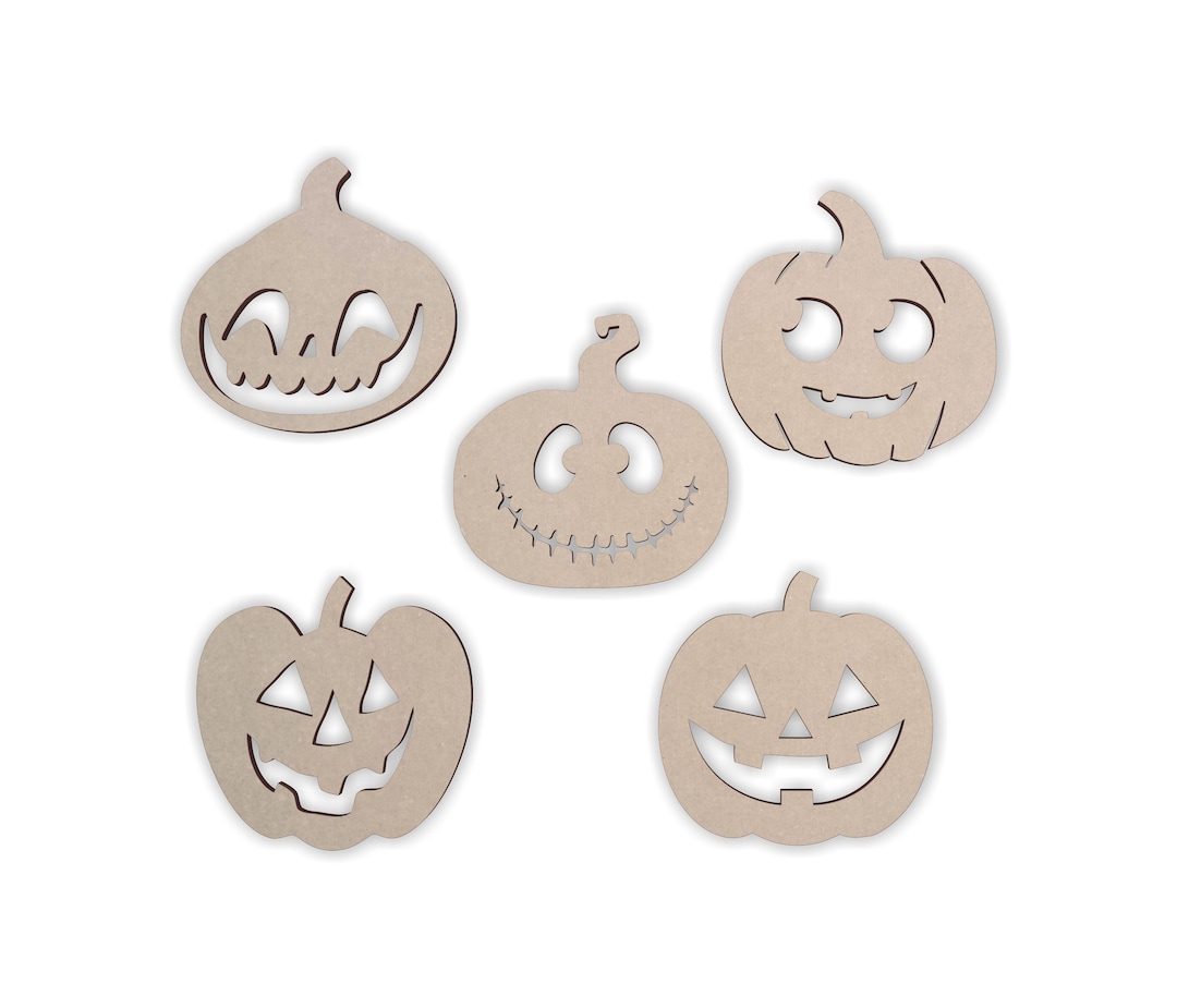 Wooden Jack-o'-lantern Cutouts (set of 5) - Unfinished Halloween Decor ...
