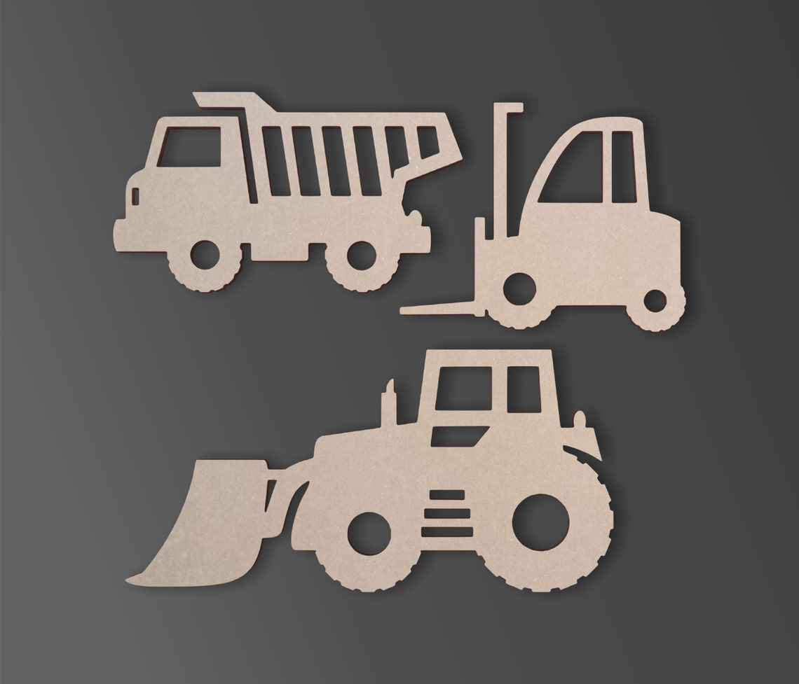 Wooden Construction Vehicle Cutouts: Unfinished MDF Decor (3 Pack) - Etsy