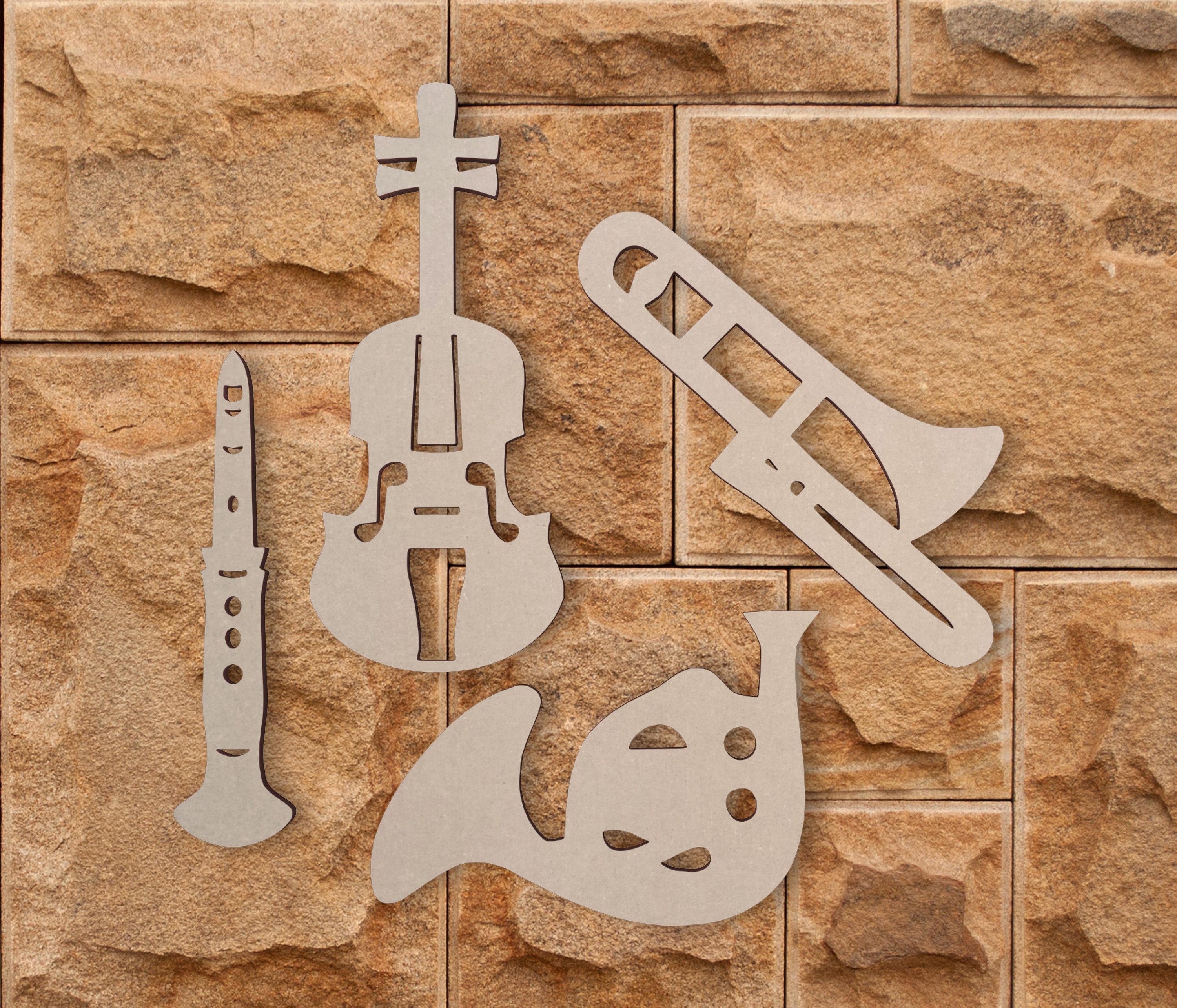 Wooden Musical Instrument Group 4 Instruments Cutout Home - Etsy