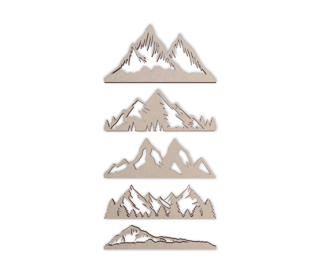 Wooden Mountain Shape Set: Laser Cut Landscape Decor, Unfinished Wall ...