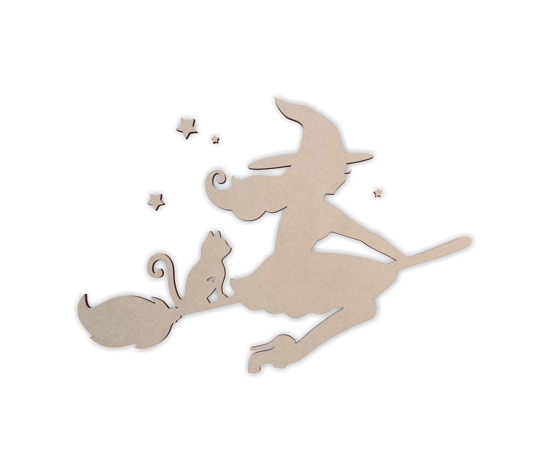 Wooden Halloween Decor- Witch on Broom- Cutout, Home Decor, Unfinished ...