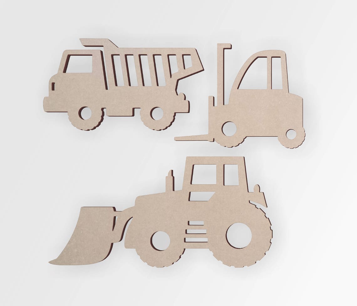 Wooden Construction Vehicle Cutouts: Unfinished MDF Decor (3 Pack) - Etsy