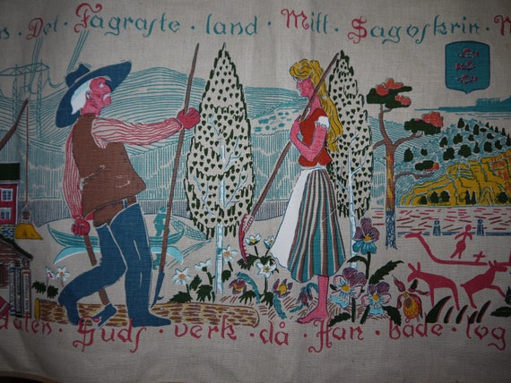 Vintage 60's 70's Froso Handtryck Flower Tablecloth Swedish Folk Art ...