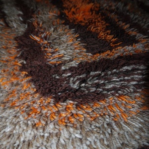 Scandinavian Rya Rug Shaggy Sweden Wool Brown Orange Fringes Retro 60s ...