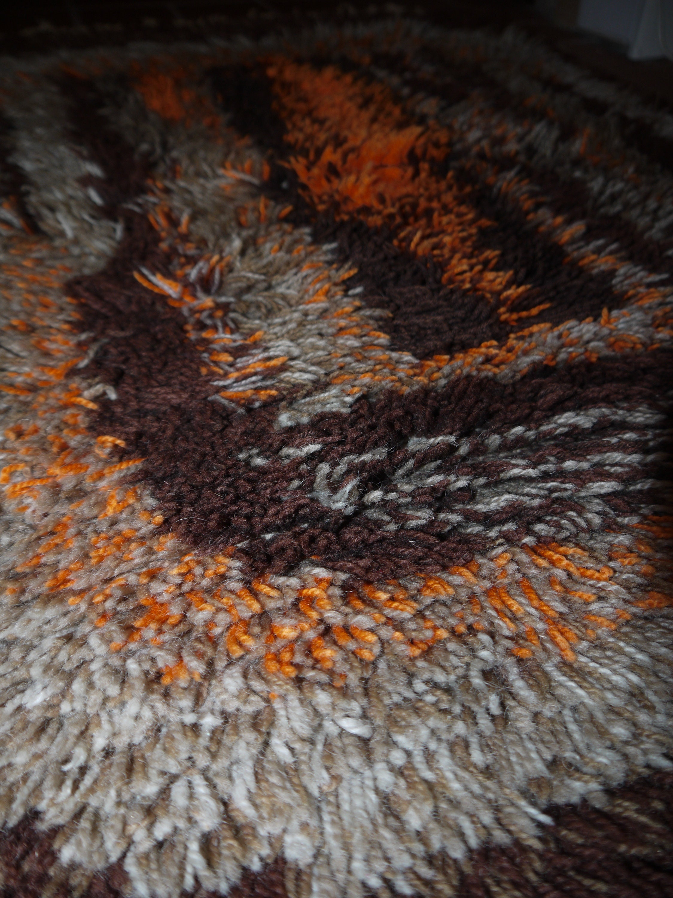 Scandinavian Rya Rug Shaggy Sweden Wool Brown Orange Fringes Retro 60s ...