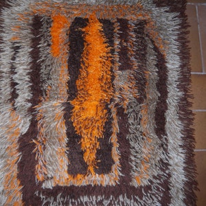 Scandinavian Rya Rug Shaggy Sweden Wool Brown Orange Fringes Retro 60s ...