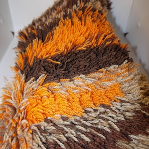 Scandinavian Rya Rug Shaggy Sweden Wool Brown Orange Fringes Retro 60s ...