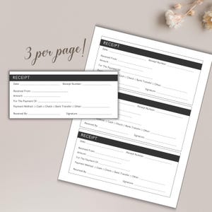 Simple Receipt Template 3 per Page, Black and White Customer Receipt ...