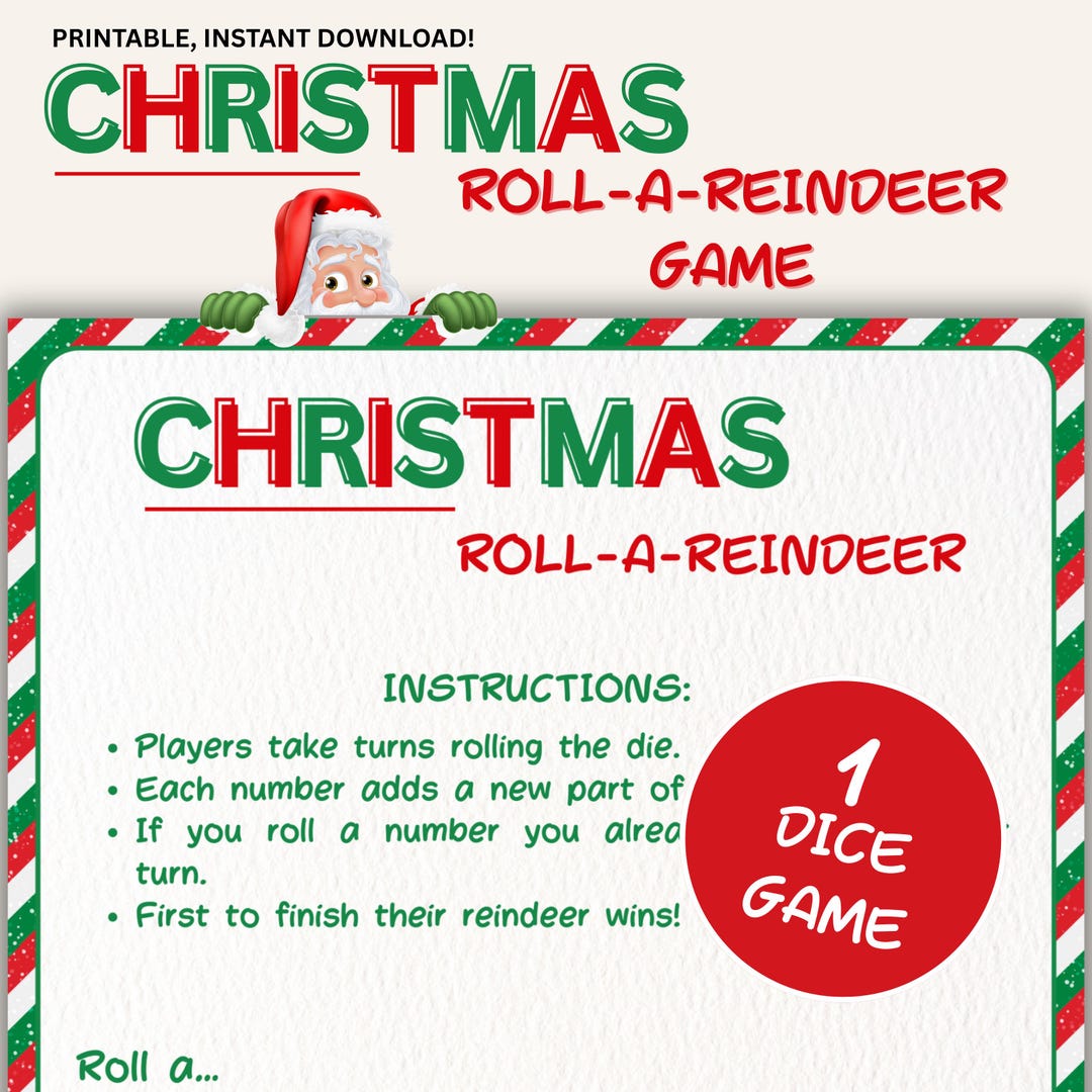 Roll a Reindeer Dice Game Printable, Fun Christmas Party Activity for ...