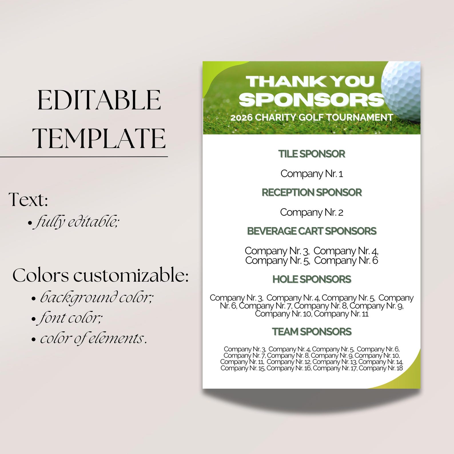 Golf Sponsor Sign Canva Template, Event Sponsorship Signage, Editable ...