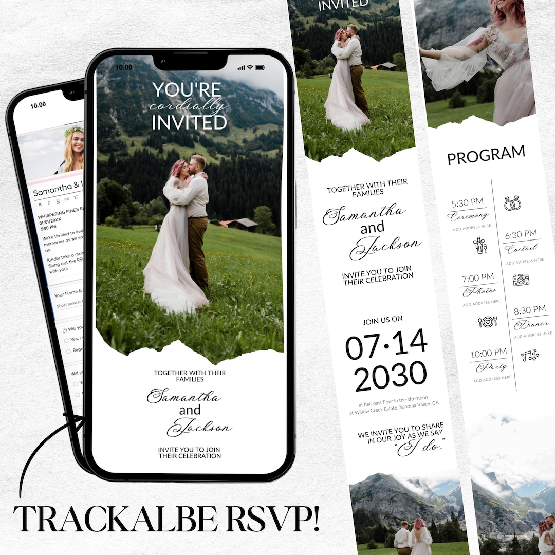Interactive Digital Wedding Invitation With RSVP, Mobile E-invite Canva ...