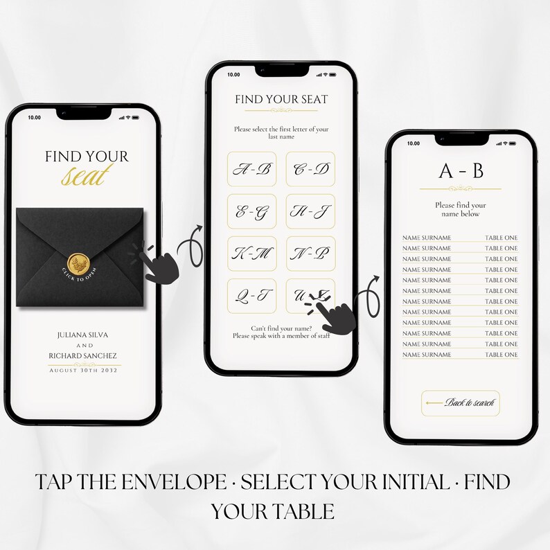 Black White Gold Wedding Seating Chart Digital QR Code Sign, Elegant ...