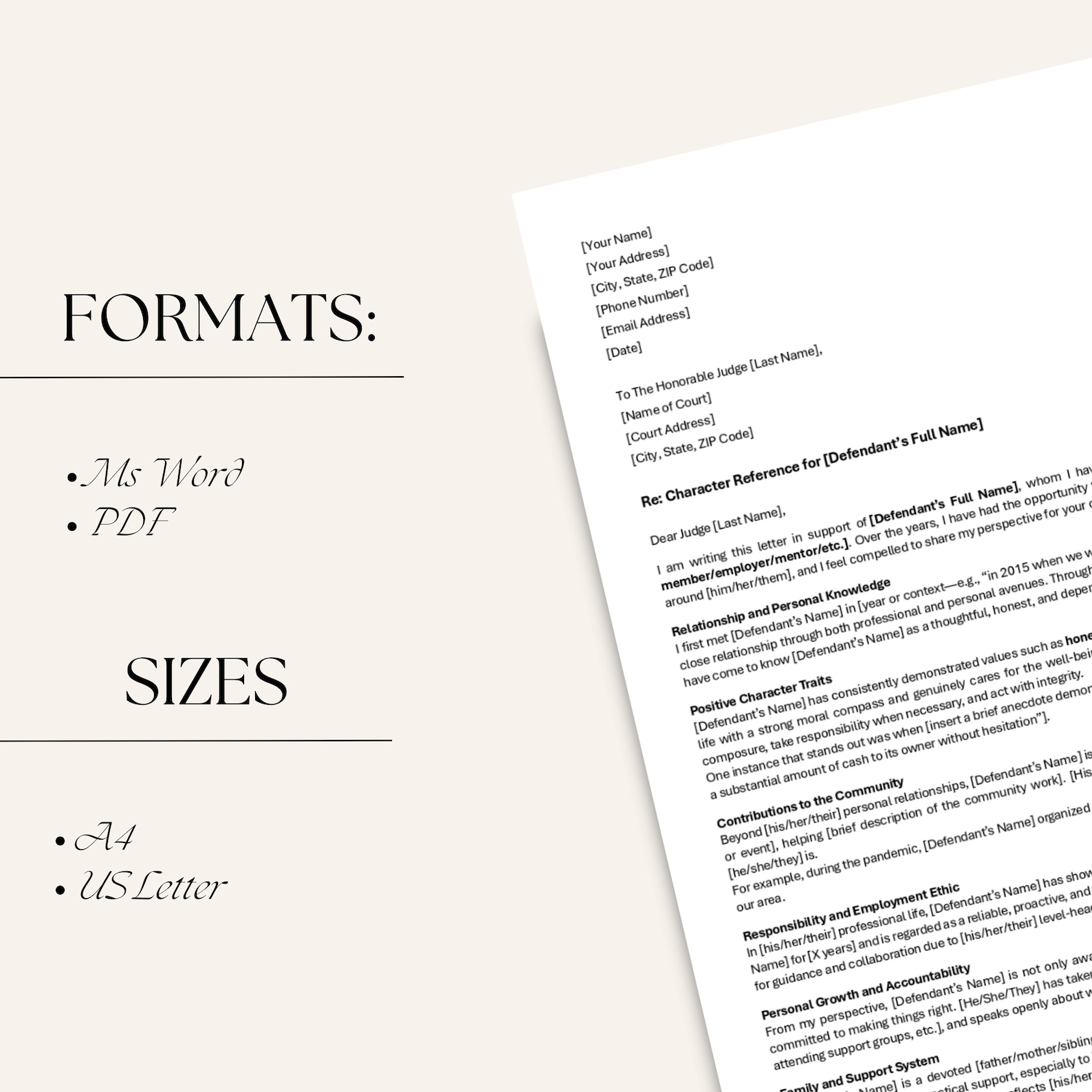 Court Character Reference Letter Template, Editable PDF & Word ...