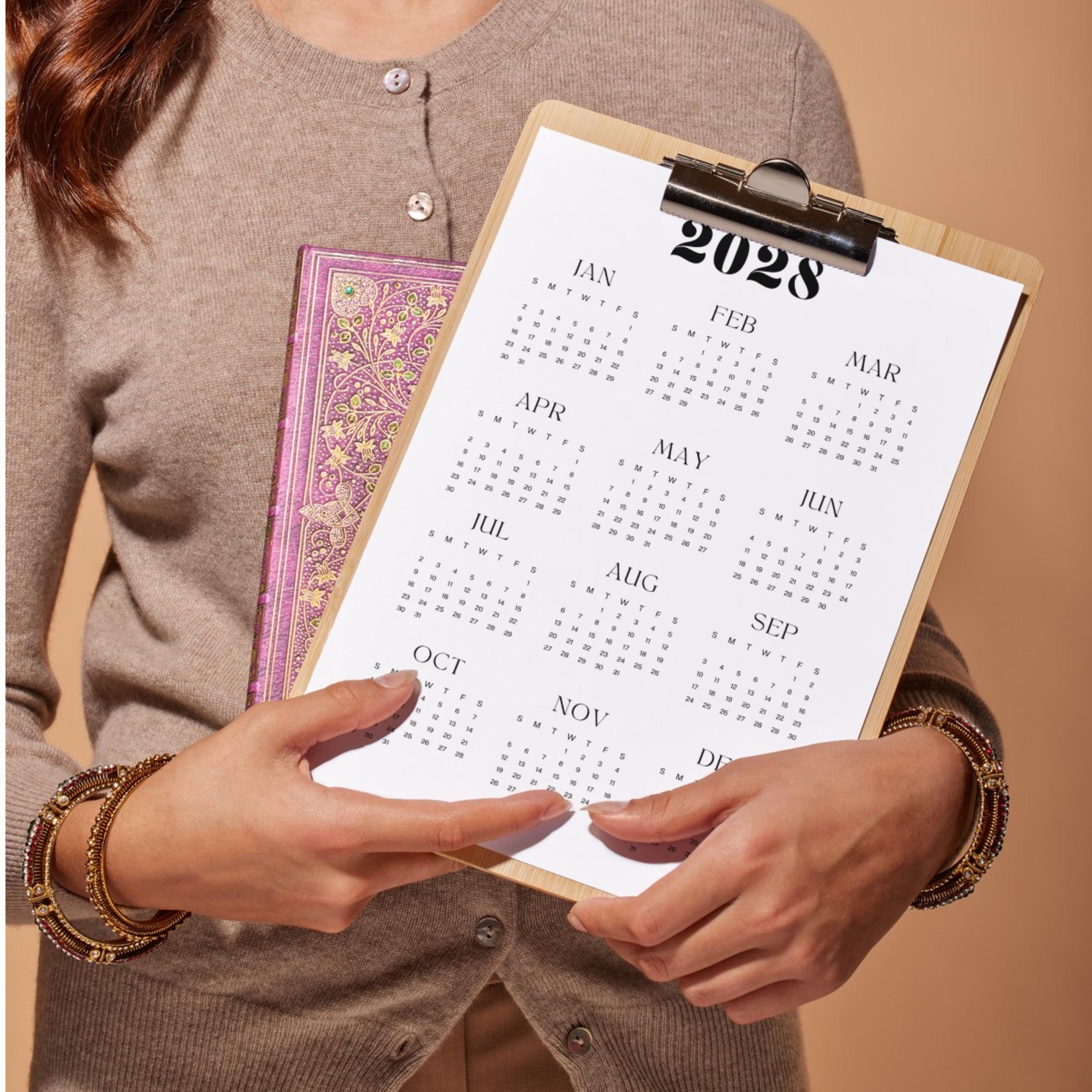 2028 Printable Calendar Minimalist, One Page Yearly Wall Calendar, A4 ...