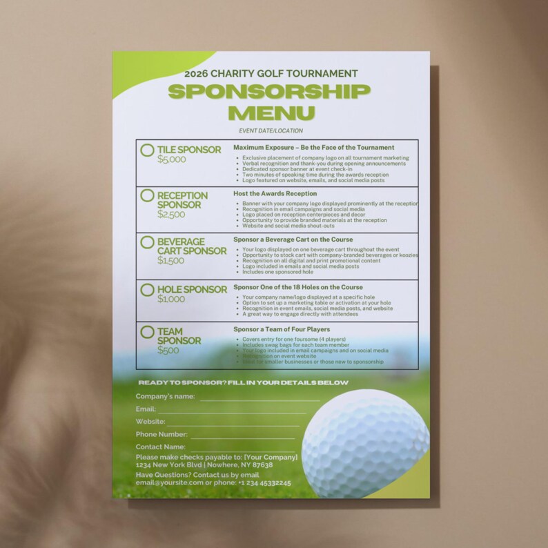 Golf Event Sponsorship Form Canva Template, Editable Fundraiser Sponsor ...