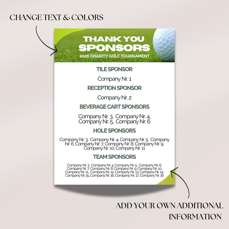 Golf Sponsor Sign Canva Template, Event Sponsorship Signage, Editable ...