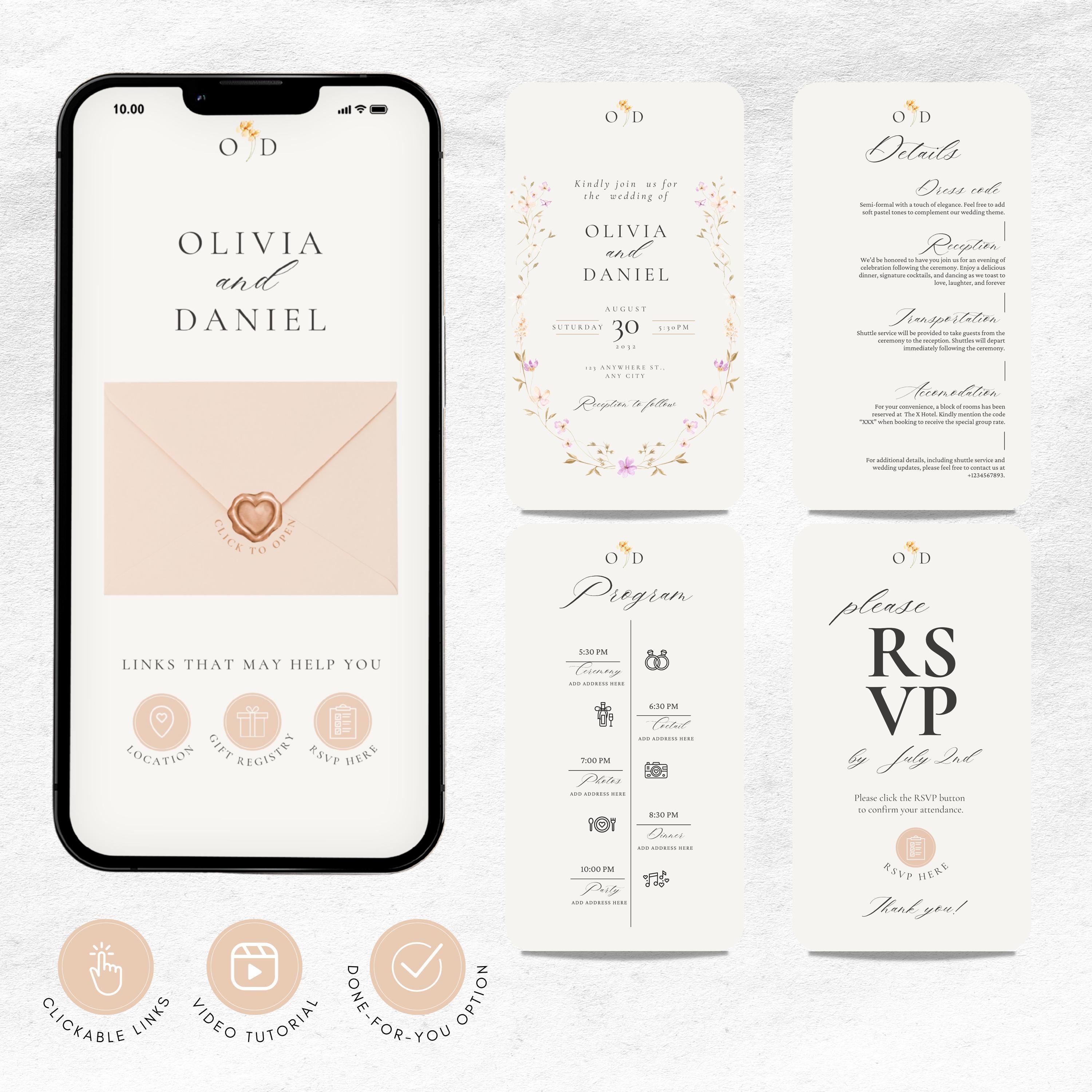 Interactive Digital Wedding Invitation, Mobile Web Invite With RSVP Map ...