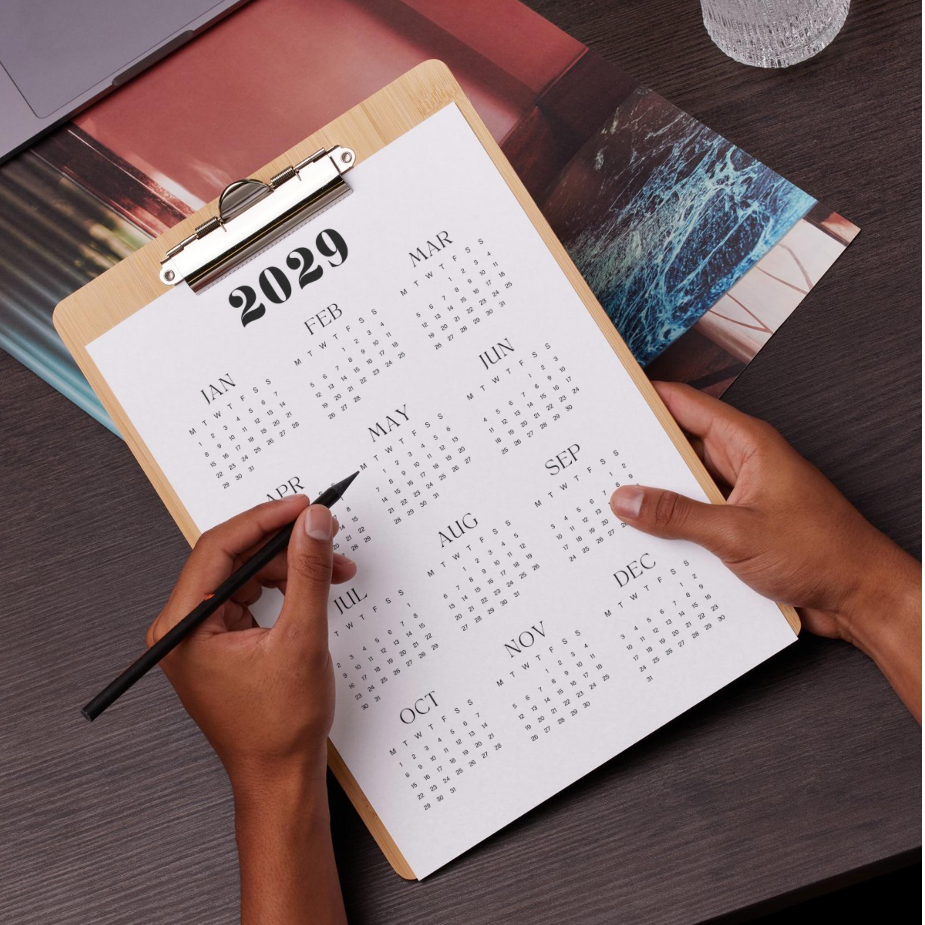 2029 Printable Calendar Minimalist, One Page Yearly Wall Calendar, A4 ...