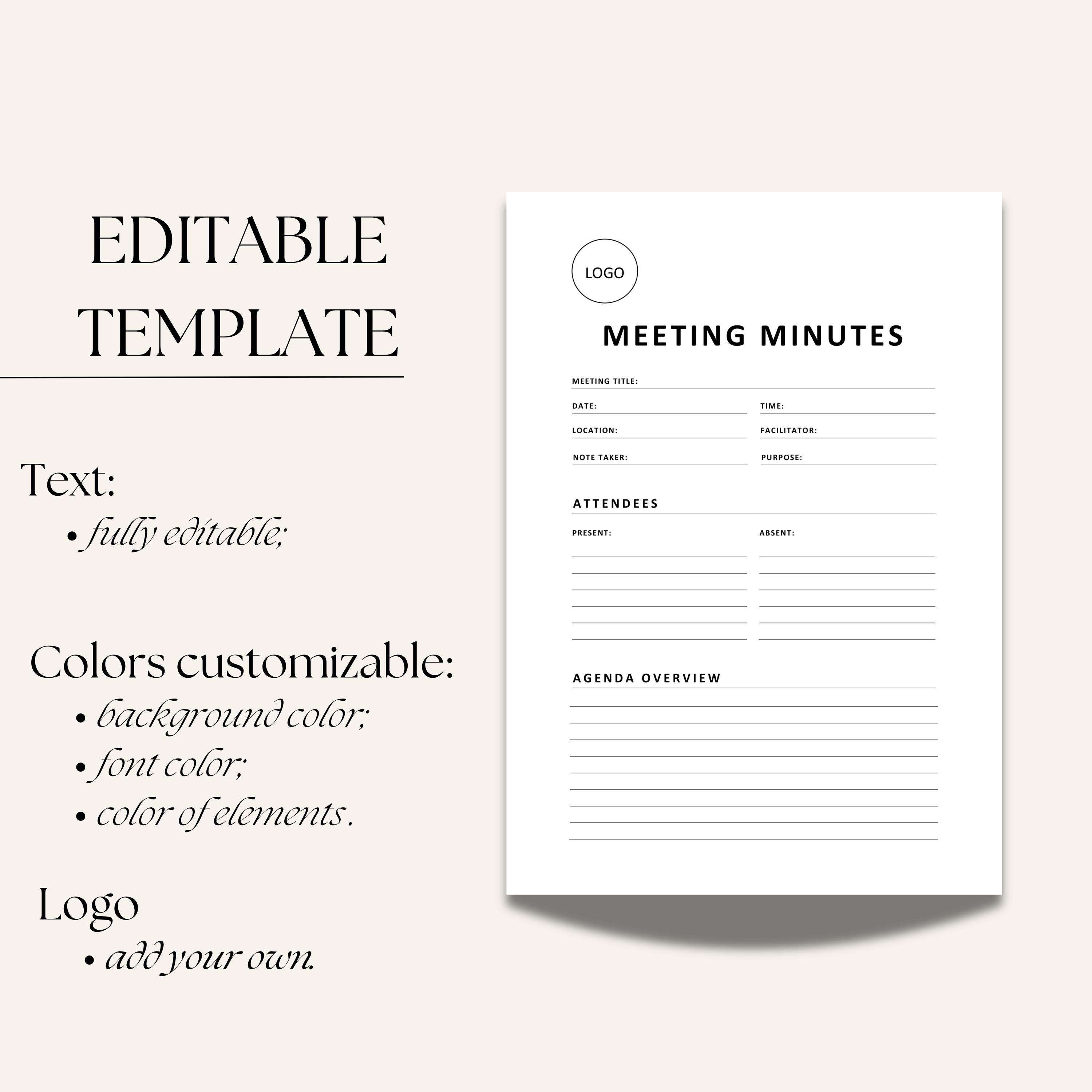 Printable Meeting Minutes Template, Business Notes Format Simple ...