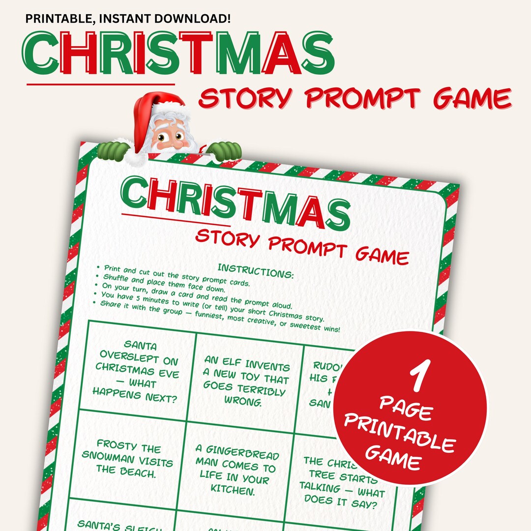 Christmas Story Prompt Cards, Printable Holiday Writing Game for Kids ...