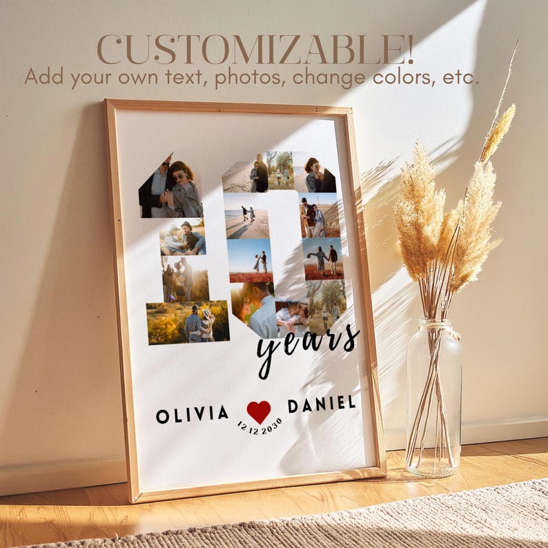10th Anniversary Photo Collage Template, Editable Couple Keepsake ...