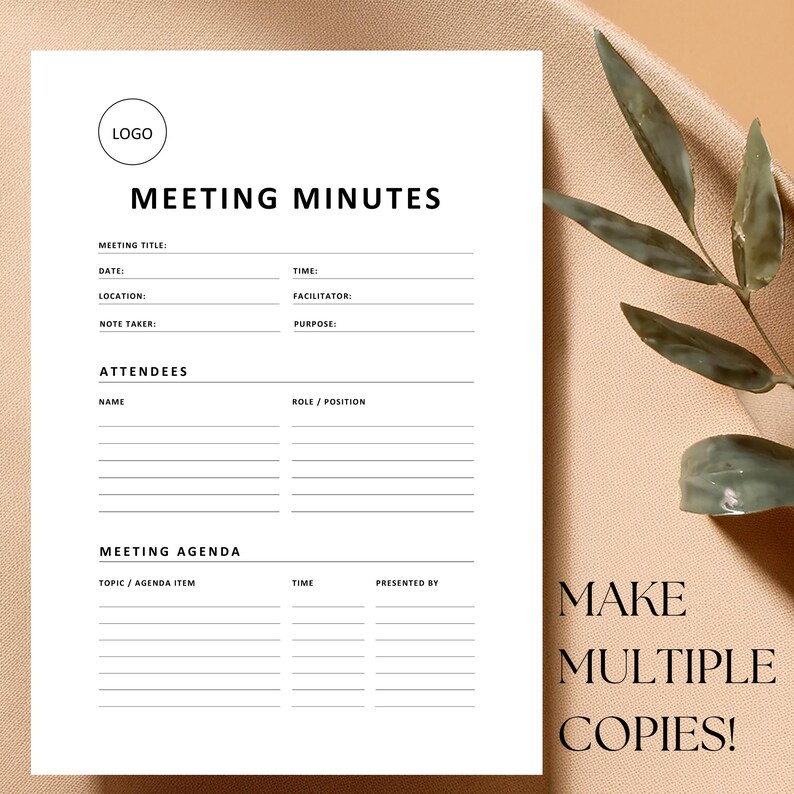 Meeting Minutes Template Word PDF, Printable Meeting Agenda & Notes, 2 ...