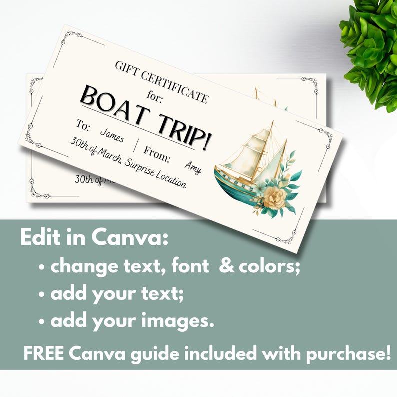 Boat Trip Certificate Editable Canva Template, Last Minute Gift Ideas ...