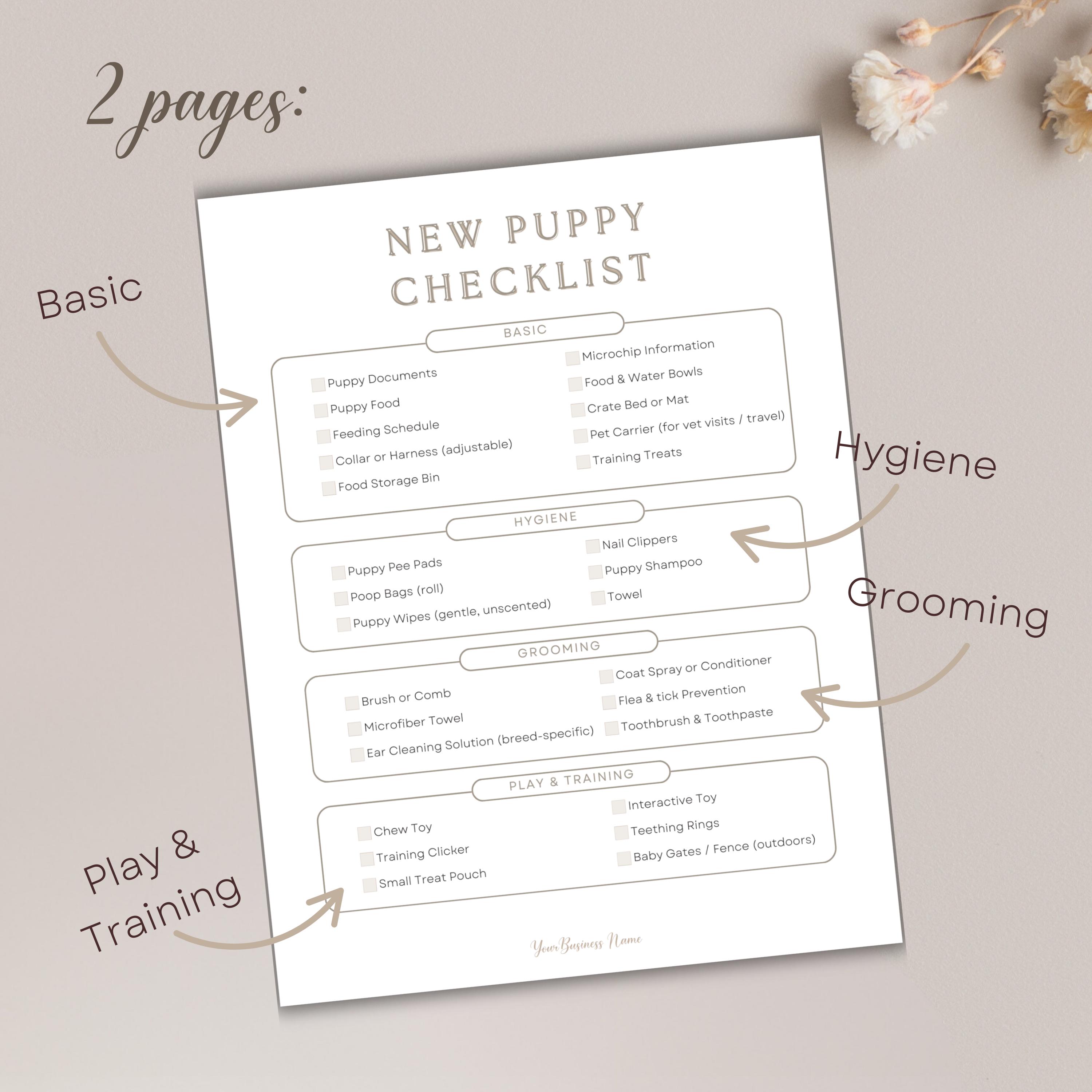 New Dog Checklist Template, Printable Puppy Starter Guide, Canva ...
