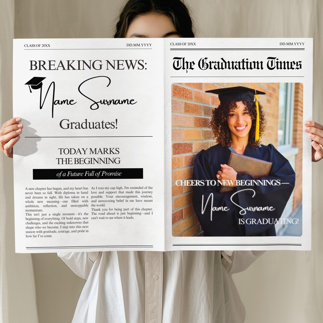 Graduation Newspaper Template, Editable Senior Newspaper, Canva ...