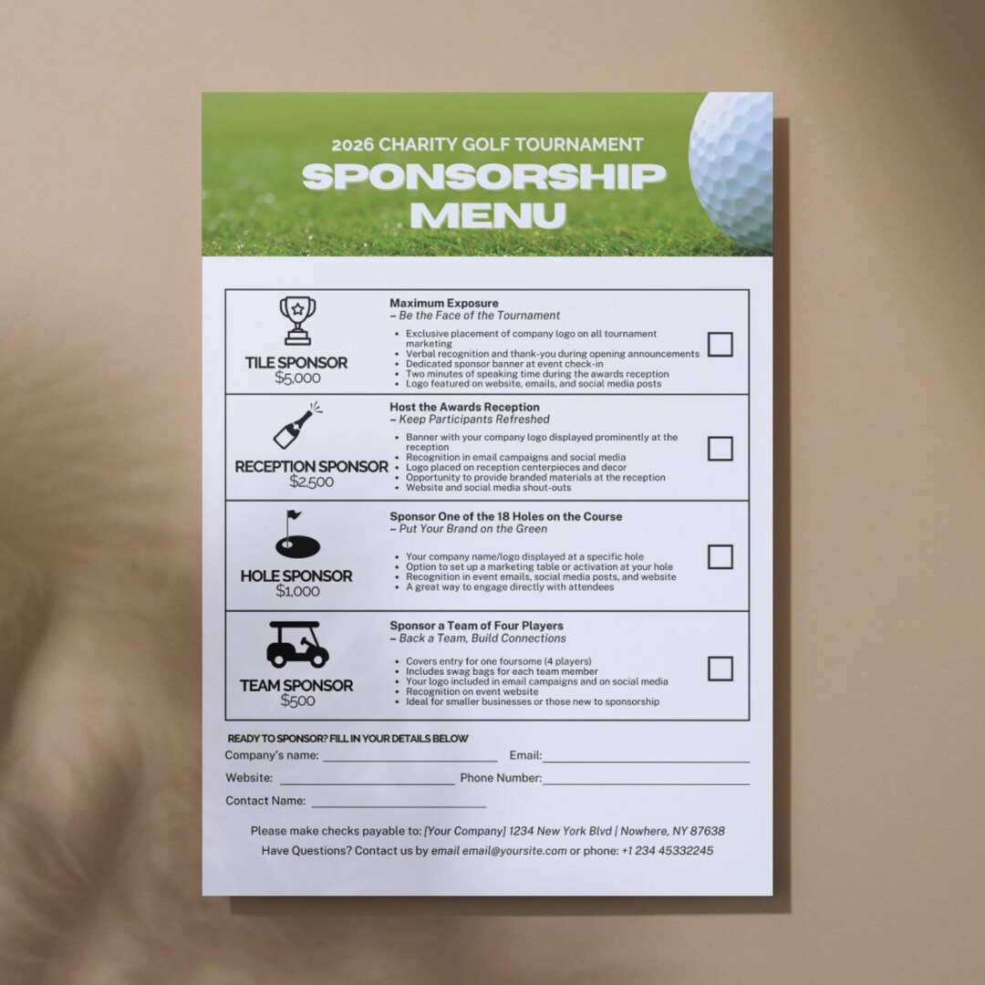 Charity Golf Sponsor Form Canva Template, Editable Fundraiser ...