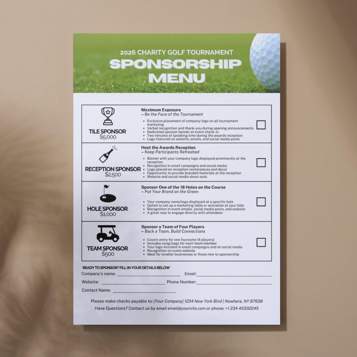 Charity Golf Sponsor Form Canva Template, Editable Fundraiser ...