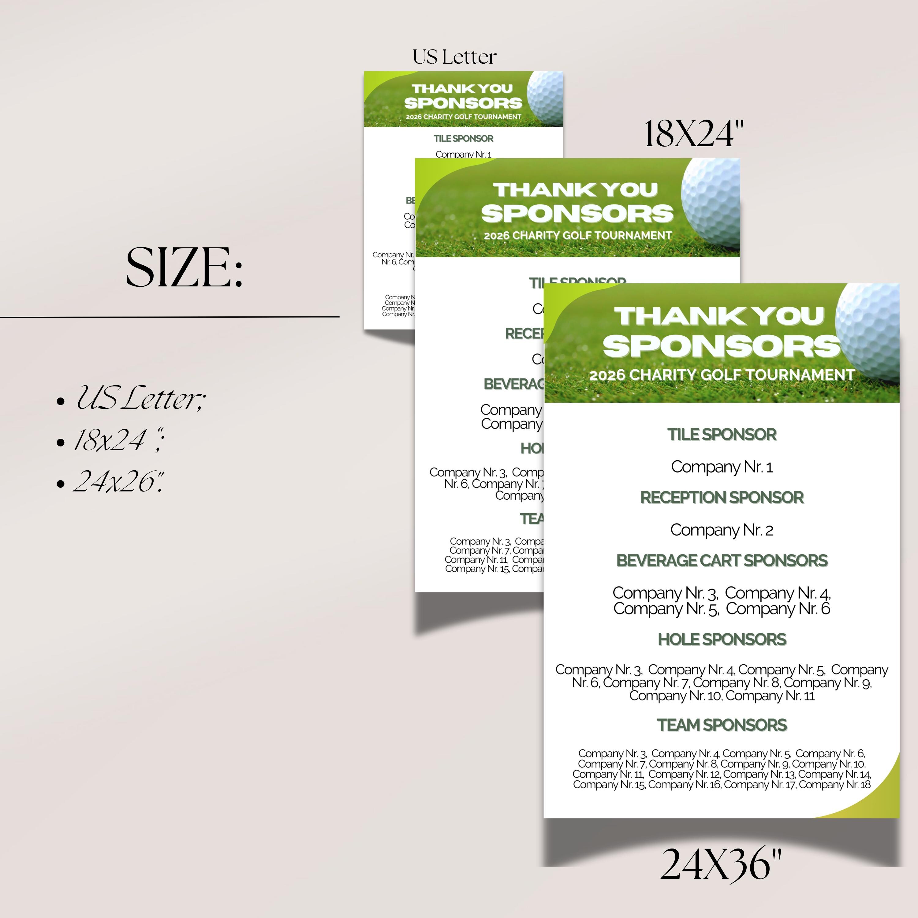 Golf Sponsor Sign Canva Template, Event Sponsorship Signage, Editable ...