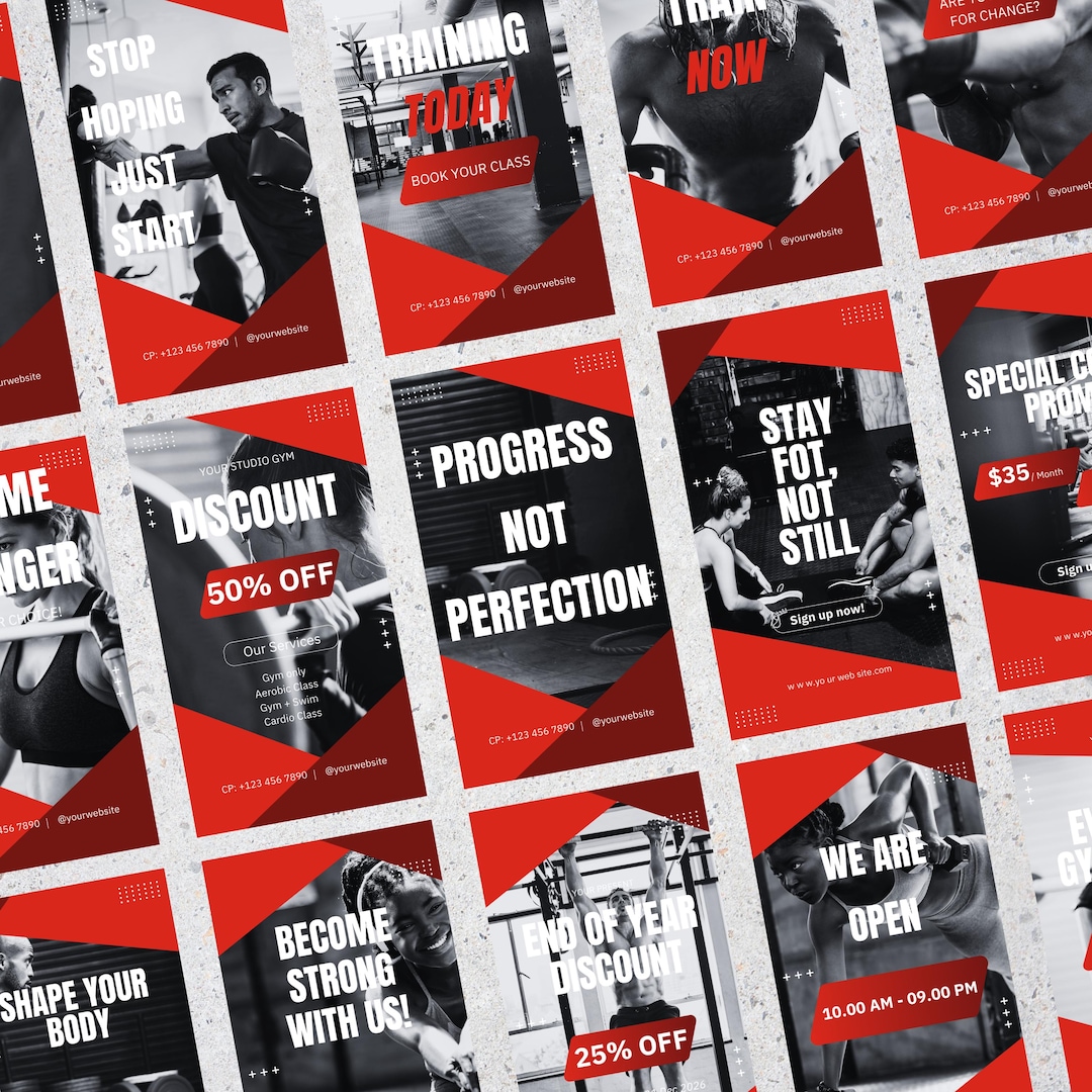 Fitness Gym Instagram Story Templates Canva, 20 Editable Gym Instagram ...