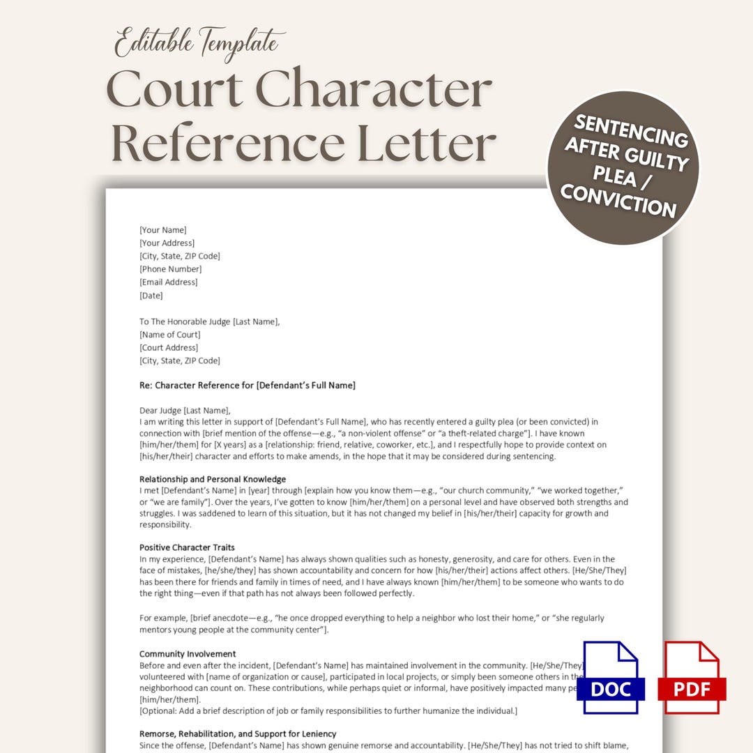 Court Character Reference Letter for Sentencing, Post-conviction Legal ...