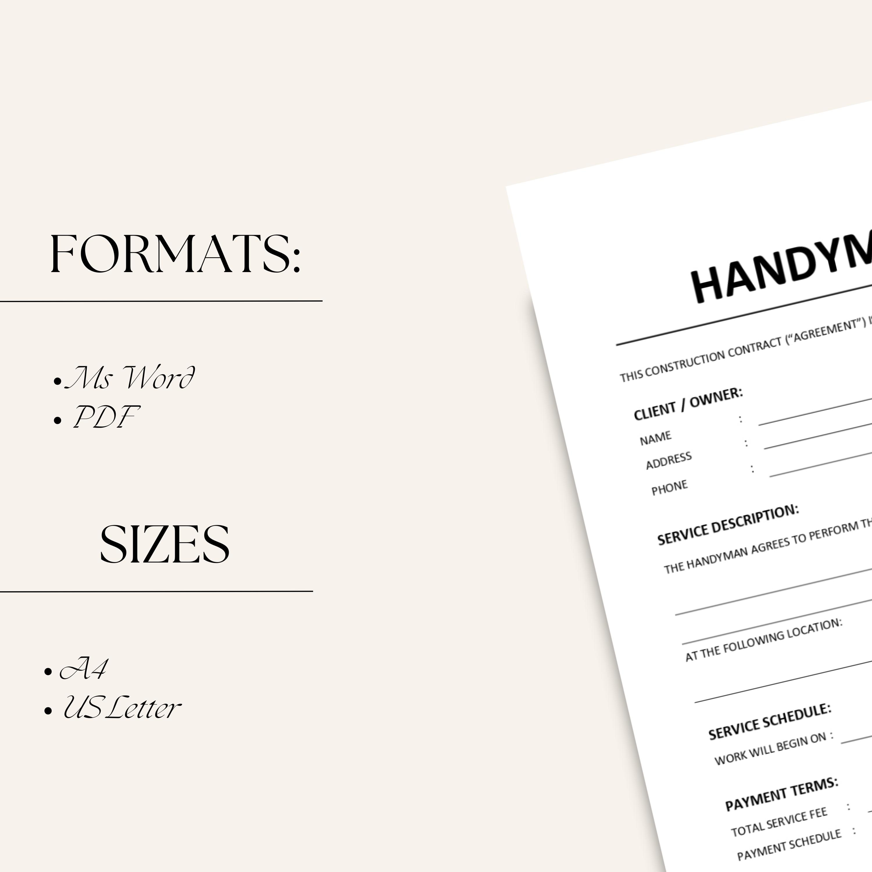 Simple Handyman Service Agreement Template Printable, Handyman ...
