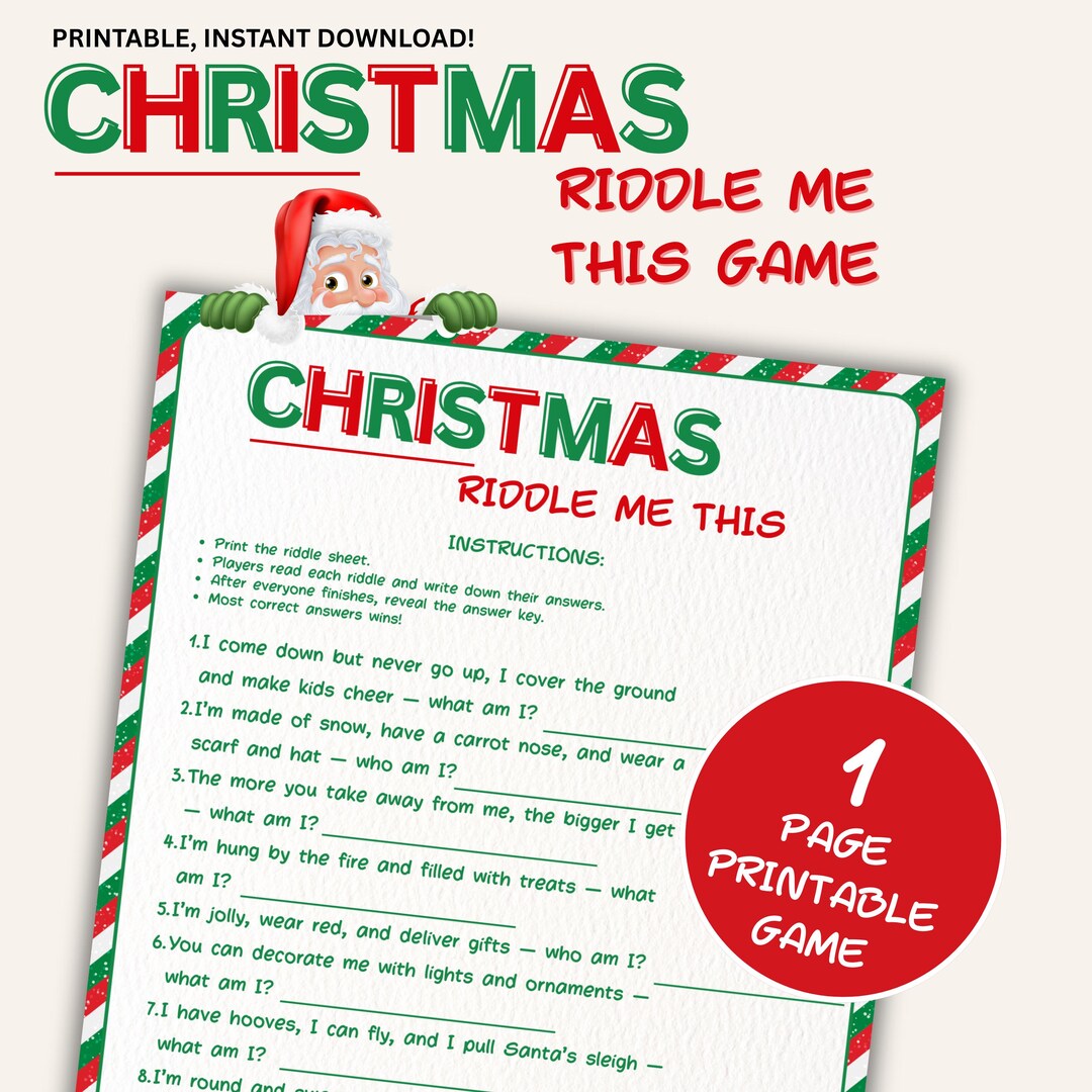 Christmas Riddle Me This Game Printable, Holiday Riddle Quiz One Page ...