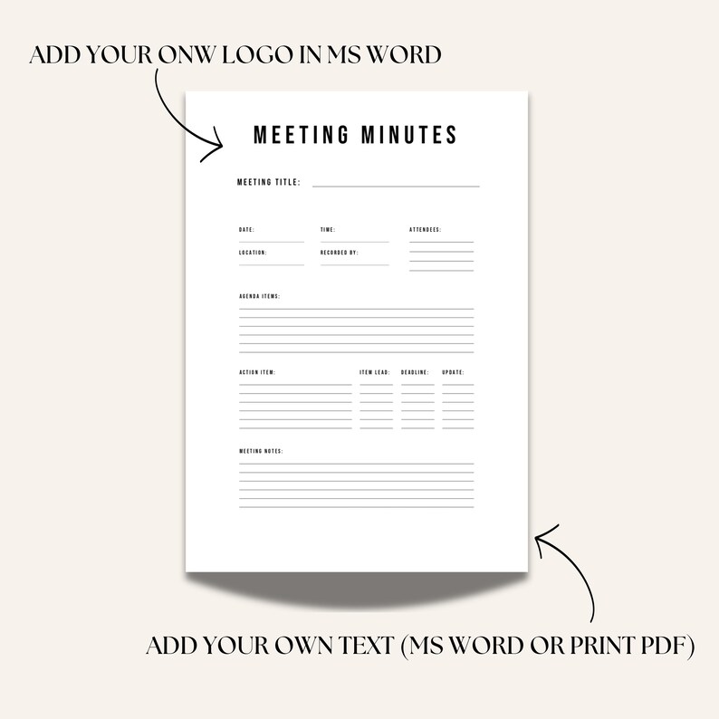 Meeting Minutes Word Template One Pager, Professional Business Meeting ...