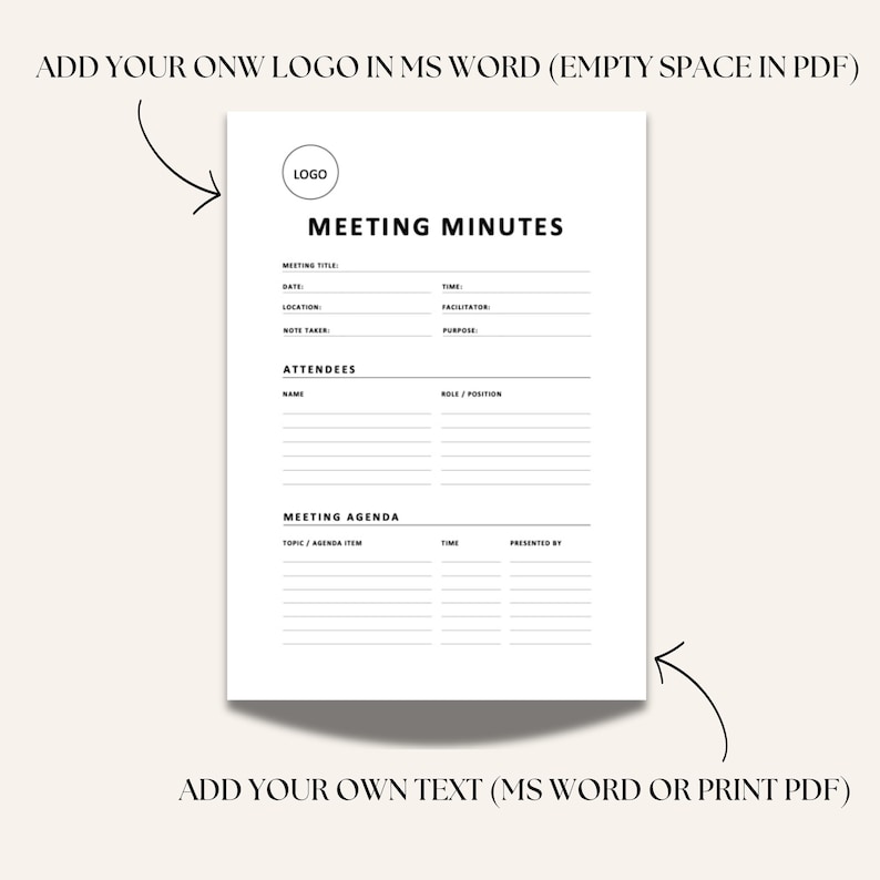 Printable Meeting Minutes Template, Business Notes Format Simple ...