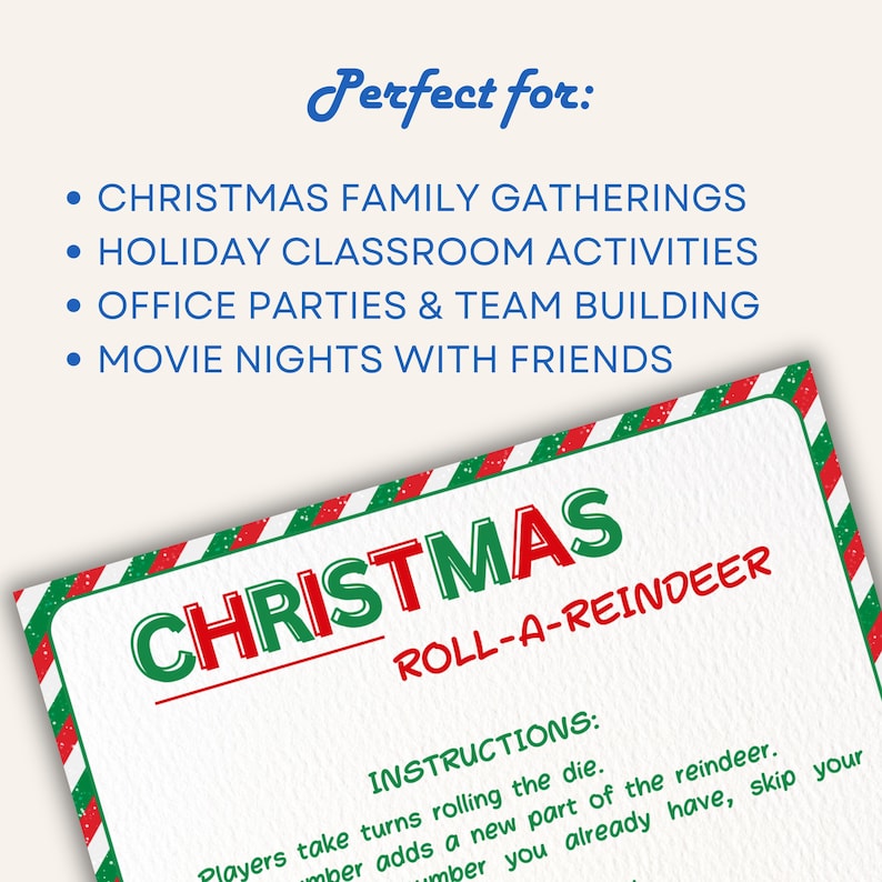 Roll a Reindeer Dice Game Printable, Fun Christmas Party Activity for ...