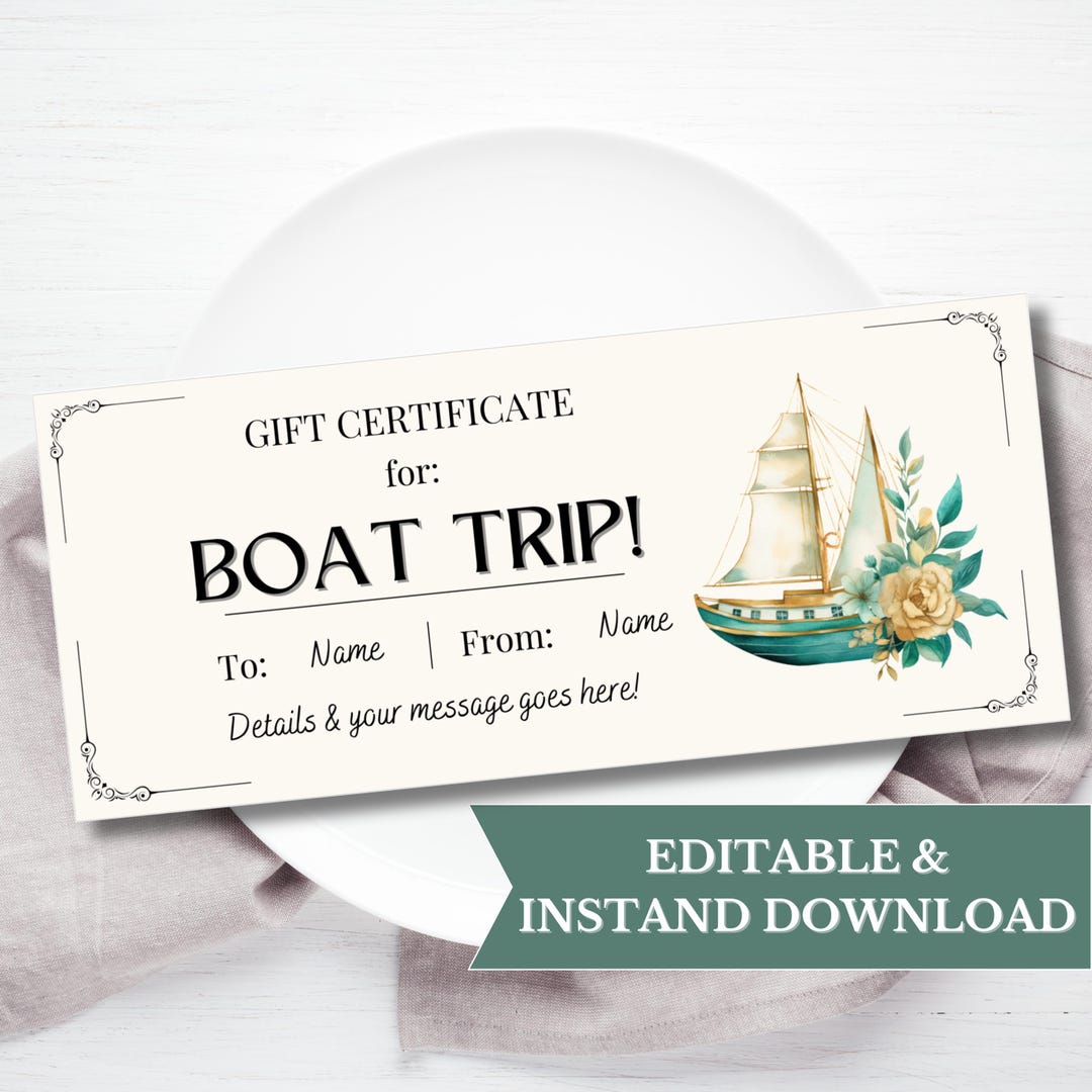 Boat Trip Certificate Editable Canva Template, Last Minute Gift Ideas ...