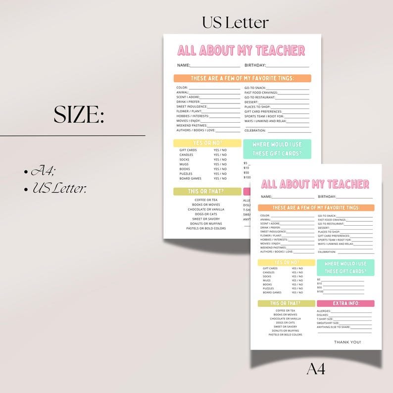 Editable All About Me Survey Printable, Employee Favorites ...