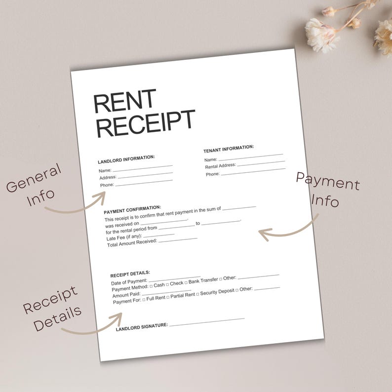 Landlord Rent Receipt Template, Tenant Rental Receipt PDF Canva ...