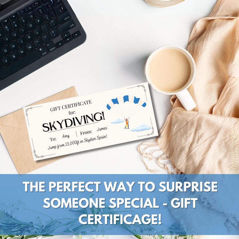 Skydiving Gift Certificate Editable Canva Template, Last Minute Gift ...